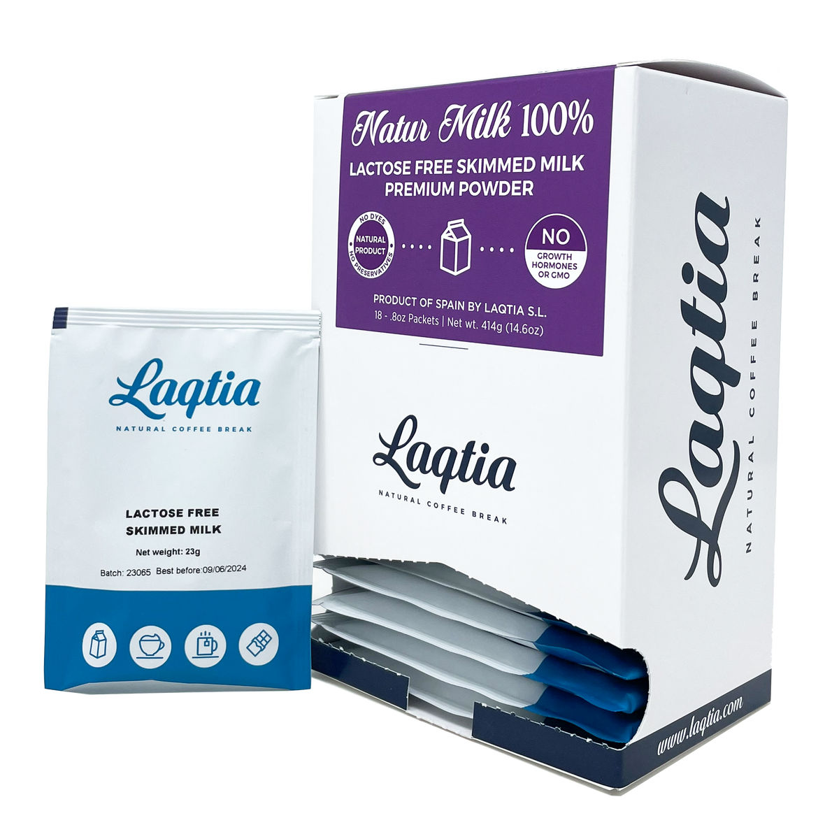 Laqtia Lactose Free Milk Packets - 18 Lactose Free Milk Packets Per Box